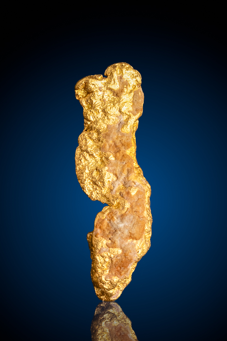 Long and Buttery Gold Nugget with Quartz from Nevada - 1.62 grams ...